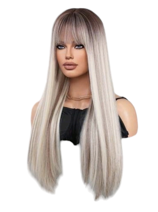 Platinum Blonde Straight Wig With Fringe. Char by CelebWigs
