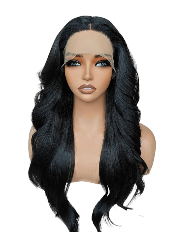 70's Retro Farrah Flip Black Lace Front Wig. Charlee by CelebWigs