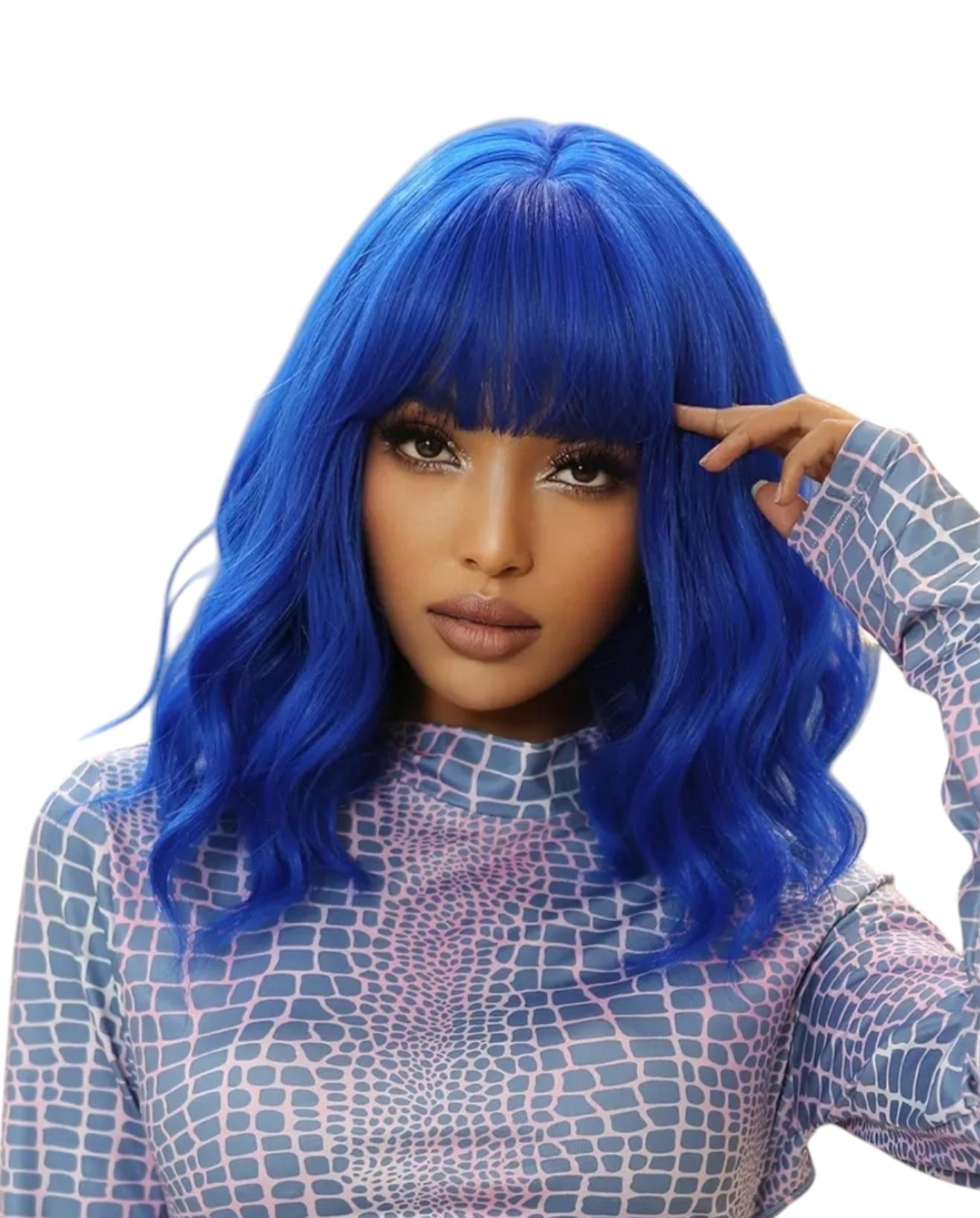 Blue Wavy Bob Wig. Charelle by CelebWigs